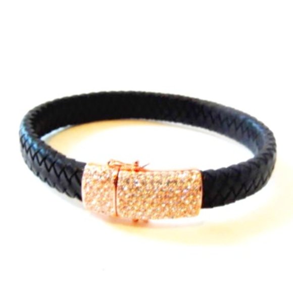 Joan Boyce | Jewelry | Joan Boyce Black Braid Me Beautiful Pave Leather ...